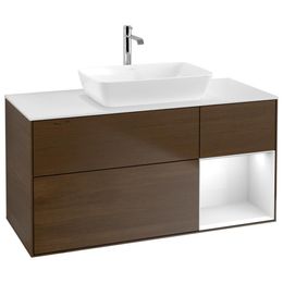 Villeroy & Boch Villeroy und Boch Finion Waschtischunterschrank G831GFGN 120cm, Abdeckplatte white matt, Emotion, Regale Glossy white lacquer, Walnut veneer