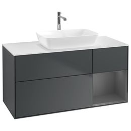 Villeroy & Boch Villeroy und Boch Finion Waschtischunterschrank G831GKHG 120cm, Abdeckplatte white matt, Emotion, Regale Anthracite matt lacquer, Midnight Blue Matt Lacquer