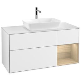Villeroy & Boch Villeroy und Boch Finion Waschtischunterschrank G831PCGF 120cm, Abdeckplatte white matt, Emotion, Regale Oak Veneer, Glossy white lacquer