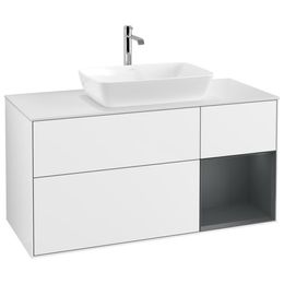 Villeroy & Boch Villeroy und Boch Finion Waschtischunterschrank G831HGGF 120cm, Abdeckplatte white matt, Emotion, Regale Midnight matt lacquer, Glossy white lacquer