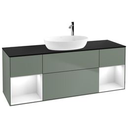 Villeroy & Boch Villeroy und Boch Finion Waschtischunterschrank F982GFGM 160cm, Abdeckplatte black matt, Regale Glossy white lacquer, Olive Matt Lacquer