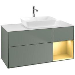 Villeroy & Boch Villeroy und Boch Finion Waschtischunterschrank F831HFGM 120cm, Abdeckplatte white matt, Regale Gold matt lacquer, Olive Matt Lacquer
