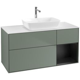 Villeroy & Boch Villeroy und Boch Finion Waschtischunterschrank F831PDGM 120cm, Abdeckplatte white matt, Regale Black matt lacquer, Olive Matt Lacquer