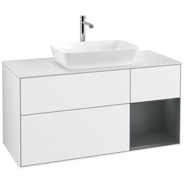 Villeroy & Boch Villeroy und Boch Finion Waschtischunterschrank F831HGGF 120cm, Abdeckplatte white matt, Regale Midnight matt lacquer, Glossy white lacquer