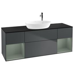 Villeroy & Boch Villeroy und Boch Finion Waschtischunterschrank F982GMHG 160cm, Abdeckplatte black matt, Regale Olive matt lacquer, Midnight Blue Matt Lacquer
