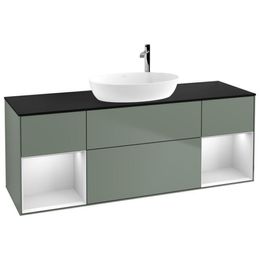 Villeroy & Boch Villeroy und Boch Finion Waschtischunterschrank F982MTGM 160cm, Abdeckplatte black matt, Regale White matt lacquer, Olive Matt Lacquer