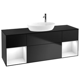 Villeroy & Boch Villeroy und Boch Finion Waschtischunterschrank F982GFPD 160cm, Abdeckplatte black matt, Regale Glossy white lacquer, Black matt lacquer