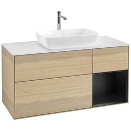 Villeroy & Boch Villeroy und Boch Finion Waschtischunterschrank F831PDPC 120cm, Abdeckplatte white matt, Regale Black matt lacquer, Oak Veneer