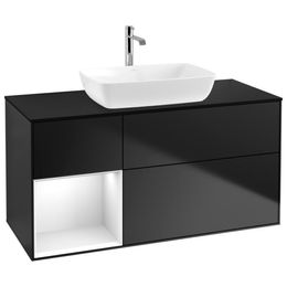 Villeroy & Boch Villeroy und Boch Finion Waschtischunterschrank G822GFPD 120cm, Abdeckplatte black matt, Emotion, Regale Glossy white lacquer, Black matt lacquer