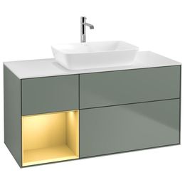 Villeroy & Boch Villeroy und Boch Finion Waschtischunterschrank G821HFGM 120cm, Abdeckplatte white matt, Emotion, Regale Gold matt lacquer, Olive Matt Lacquer