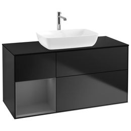 Villeroy & Boch Villeroy und Boch Finion Waschtischunterschrank G822GKPD 120cm, Abdeckplatte black matt, Emotion, Regale Anthracite matt lacquer, Black matt lacquer