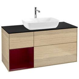 Villeroy & Boch Villeroy und Boch Finion Waschtischunterschrank G822HBPC 120cm, Abdeckplatte black matt, Emotion, Regale Peony matt lacquer, Oak Veneer