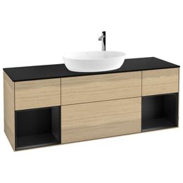 Villeroy & Boch Villeroy und Boch Finion Waschtischunterschrank F982PDPC 160cm, Abdeckplatte black matt, Regale Black matt lacquer, Oak Veneer