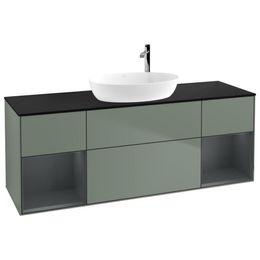 Villeroy & Boch Villeroy und Boch Finion Waschtischunterschrank F982HGGM 160cm, Abdeckplatte black matt, Regale Midnight matt lacquer, Olive Matt Lacquer