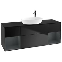 Villeroy & Boch Villeroy und Boch Finion Waschtischunterschrank F982HGPD 160cm, Abdeckplatte black matt, Regale Midnight matt lacquer, Black matt lacquer