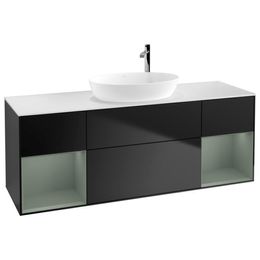 Villeroy & Boch Villeroy und Boch Finion Waschtischunterschrank F981GMPD 160cm, Abdeckplatte white matt, Regale Olive matt lacquer, Black matt lacquer