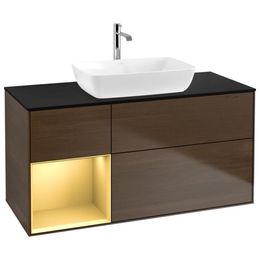 Villeroy & Boch Villeroy und Boch Finion Waschtischunterschrank G822HFGN 120cm, Abdeckplatte black matt, Emotion, Regale Gold matt lacquer, Walnut veneer