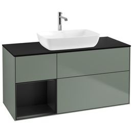 Villeroy & Boch Villeroy und Boch Finion Waschtischunterschrank G822PDGM 120cm, Abdeckplatte black matt, Emotion, Regale Black matt lacquer, Olive Matt Lacquer