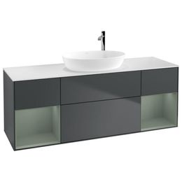 Villeroy & Boch Villeroy und Boch Finion Waschtischunterschrank F981GMHG 160cm, Abdeckplatte white matt, Regale Olive matt lacquer, Midnight Blue Matt Lacquer