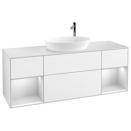 Villeroy & Boch Villeroy und Boch Finion Waschtischunterschrank F981MTGF 160cm, Abdeckplatte white matt, Regale White matt lacquer, Glossy white lacquer