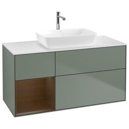 Villeroy & Boch Villeroy und Boch Finion Waschtischunterschrank G821GNGM 120cm, Abdeckplatte white matt, Emotion, Regale Walnut Veneer, Olive Matt Lacquer