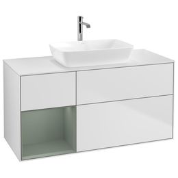 Villeroy & Boch Villeroy und Boch Finion Waschtischunterschrank G821GMMT 120cm, Abdeckplatte white matt, Emotion, Regale Olive matt lacquer, White matt lacquer