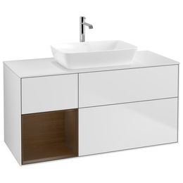 Villeroy & Boch Villeroy und Boch Finion Waschtischunterschrank G821GNMT 120cm, Abdeckplatte white matt, Emotion, Regale Walnut Veneer, White matt lacquer