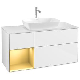 Villeroy & Boch Villeroy und Boch Finion Waschtischunterschrank G821HFGF 120cm, Abdeckplatte white matt, Emotion, Regale Gold matt lacquer, Glossy white lacquer