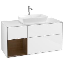 Villeroy & Boch Villeroy und Boch Finion Waschtischunterschrank G821GNGF 120cm, Abdeckplatte white matt, Emotion, Regale Walnut Veneer, Glossy white lacquer