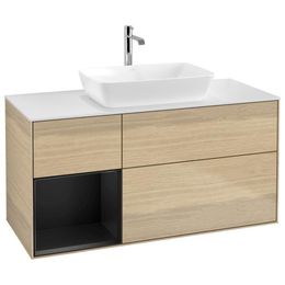 Villeroy & Boch Villeroy und Boch Finion Waschtischunterschrank G821PDPC 120cm, Abdeckplatte white matt, Emotion, Regale Black matt lacquer, Oak Veneer