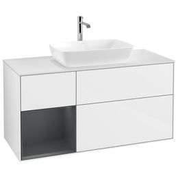 Villeroy & Boch Villeroy und Boch Finion Waschtischunterschrank G821HGGF 120cm, Abdeckplatte white matt, Emotion, Regale Midnight matt lacquer, Glossy white lacquer