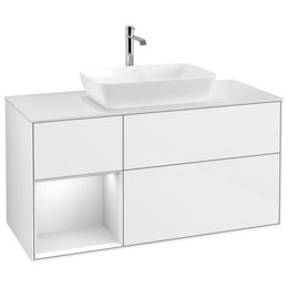 Villeroy & Boch Villeroy und Boch Finion Waschtischunterschrank G821MTGF 120cm, Abdeckplatte white matt, Emotion, Regale White matt lacquer, Glossy white lacquer