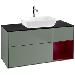 Villeroy & Boch Villeroy und Boch Finion Waschtischunterschrank F832HBGM 120cm, Abdeckplatte black matt, Regale Peony matt lacquer, Olive Matt Lacquer