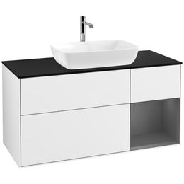 Villeroy & Boch Villeroy und Boch Finion Waschtischunterschrank F832GKGF 120cm, Abdeckplatte black matt, Regale Anthracite matt lacquer, Glossy white lacquer