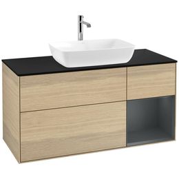 Villeroy & Boch Villeroy und Boch Finion Waschtischunterschrank F832HGPC 120cm, Abdeckplatte black matt, Regale Midnight matt lacquer, Oak Veneer