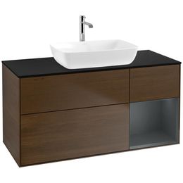 Villeroy & Boch Villeroy und Boch Finion Waschtischunterschrank F832HGGN 120cm, Abdeckplatte black matt, Regale Midnight matt lacquer, Walnut veneer
