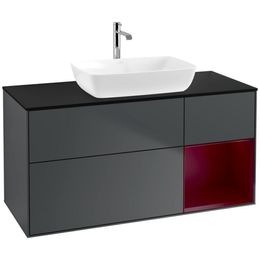 Villeroy & Boch Villeroy und Boch Finion Waschtischunterschrank F832HBHG 120cm, Abdeckplatte black matt, Regale Peony matt lacquer, Midnight Blue Matt Lacquer