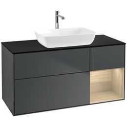 Villeroy & Boch Villeroy und Boch Finion Waschtischunterschrank F832PCHG 120cm, Abdeckplatte black matt, Regale Oak Veneer, Midnight Blue Matt Lacquer