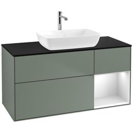 Villeroy & Boch Villeroy und Boch Finion Waschtischunterschrank F832MTGM 120cm, Abdeckplatte black matt, Regale White matt lacquer, Olive Matt Lacquer