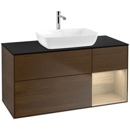 Villeroy & Boch Villeroy und Boch Finion Waschtischunterschrank F832PCGN 120cm, Abdeckplatte black matt, Regale Oak Veneer, Walnut veneer