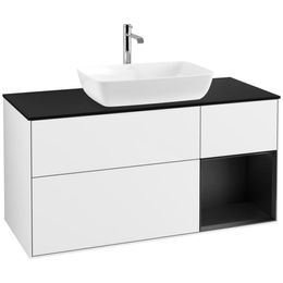 Villeroy & Boch Villeroy und Boch Finion Waschtischunterschrank F832PDGF 120cm, Abdeckplatte black matt, Regale Black matt lacquer, Glossy white lacquer