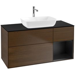 Villeroy & Boch Villeroy und Boch Finion Waschtischunterschrank F832PDGN 120cm, Abdeckplatte black matt, Regale Black matt lacquer, Walnut veneer