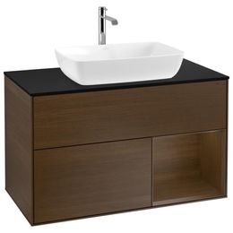 Villeroy & Boch Villeroy und Boch Finion Waschtischunterschrank G782GNGN 100cm, Abdeckplatte black matt, Emotion, Regale Walnut Veneer, Walnut veneer