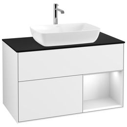 Villeroy & Boch Villeroy und Boch Finion Waschtischunterschrank G782MTGF 100cm, Abdeckplatte black matt, Emotion, Regale White matt lacquer, Glossy white lacquer