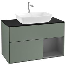 Villeroy & Boch Villeroy und Boch Finion Waschtischunterschrank G782GKGM 100cm, Abdeckplatte black matt, Emotion, Regale Anthracite matt lacquer, Olive Matt Lacquer