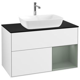 Villeroy & Boch Villeroy und Boch Finion Waschtischunterschrank G782GMGF 100cm, Abdeckplatte black matt, Emotion, Regale Olive matt lacquer, Glossy white lacquer