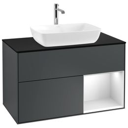 Villeroy & Boch Villeroy und Boch Finion Waschtischunterschrank G782MTHG 100cm, Abdeckplatte black matt, Emotion, Regale White matt lacquer, Midnight Blue Matt Lacquer