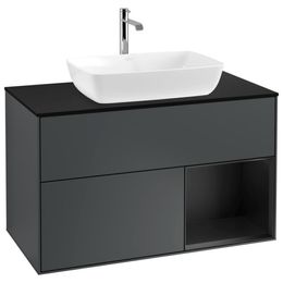 Villeroy & Boch Villeroy und Boch Finion Waschtischunterschrank G782PDHG 100cm, Abdeckplatte black matt, Emotion, Regale Black matt lacquer, Midnight Blue Matt Lacquer
