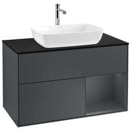 Villeroy & Boch Villeroy und Boch Finion Waschtischunterschrank G782HGHG 100cm, Abdeckplatte black matt, Emotion, Regale Midnight matt lacquer, Midnight Blue Matt Lacquer