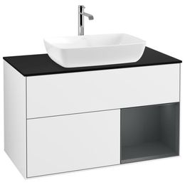 Villeroy & Boch Villeroy und Boch Finion Waschtischunterschrank G782HGGF 100cm, Abdeckplatte black matt, Emotion, Regale Midnight matt lacquer, Glossy white lacquer